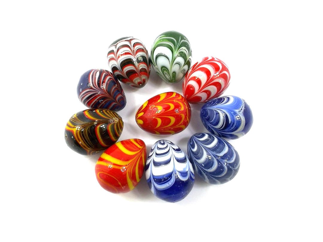 Set of 10 Mini Oval Easter Egg Shaped Glass Marbles Murano Style ...
