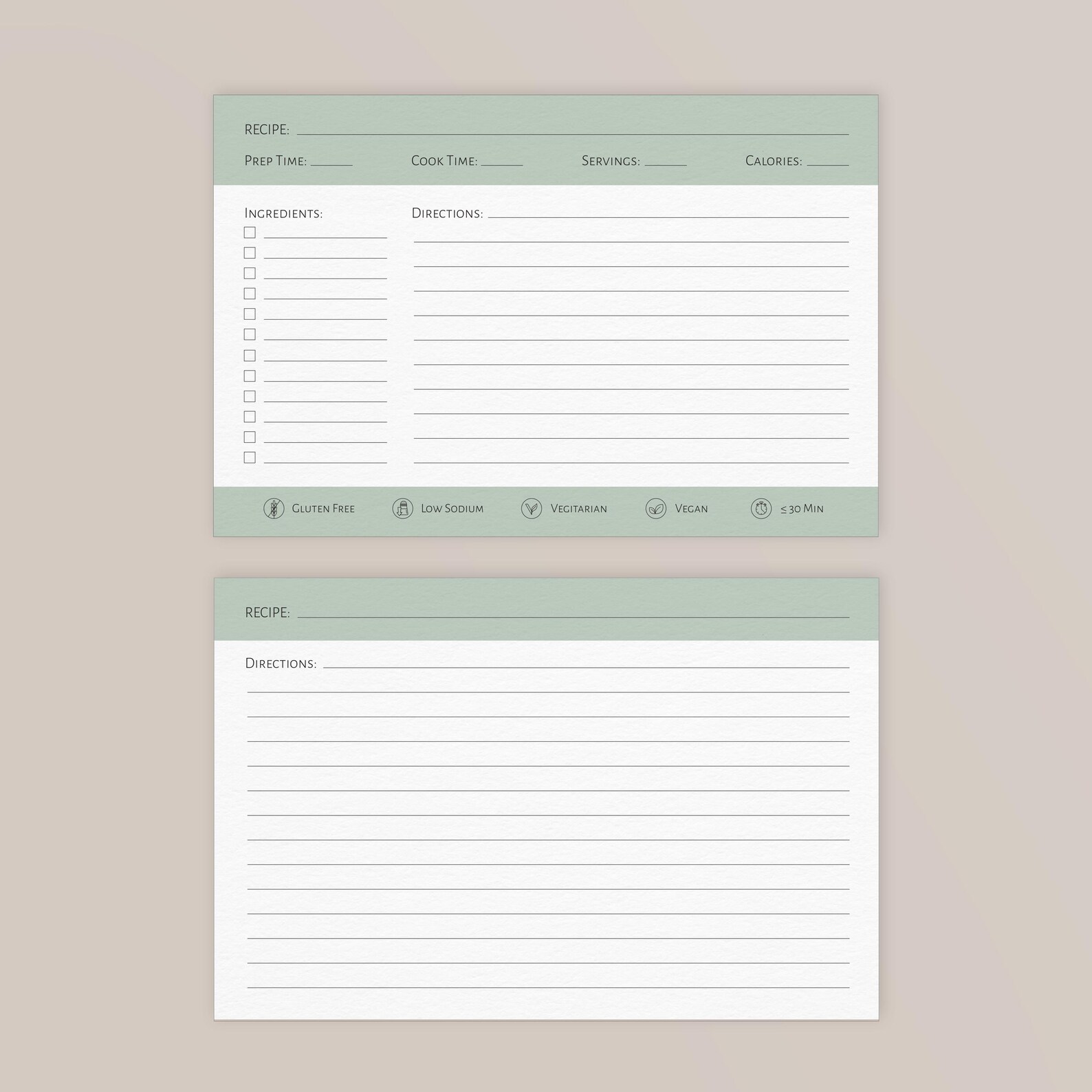 Printable 4x6 Recipe Card With Minimalist Design, Diet and Nutrition ...