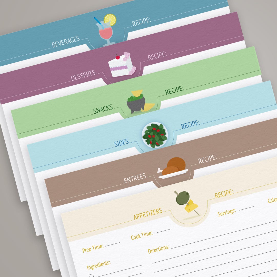 Colorful, Printable 4x6 Recipe Card With Artistic Design, Fillable ...