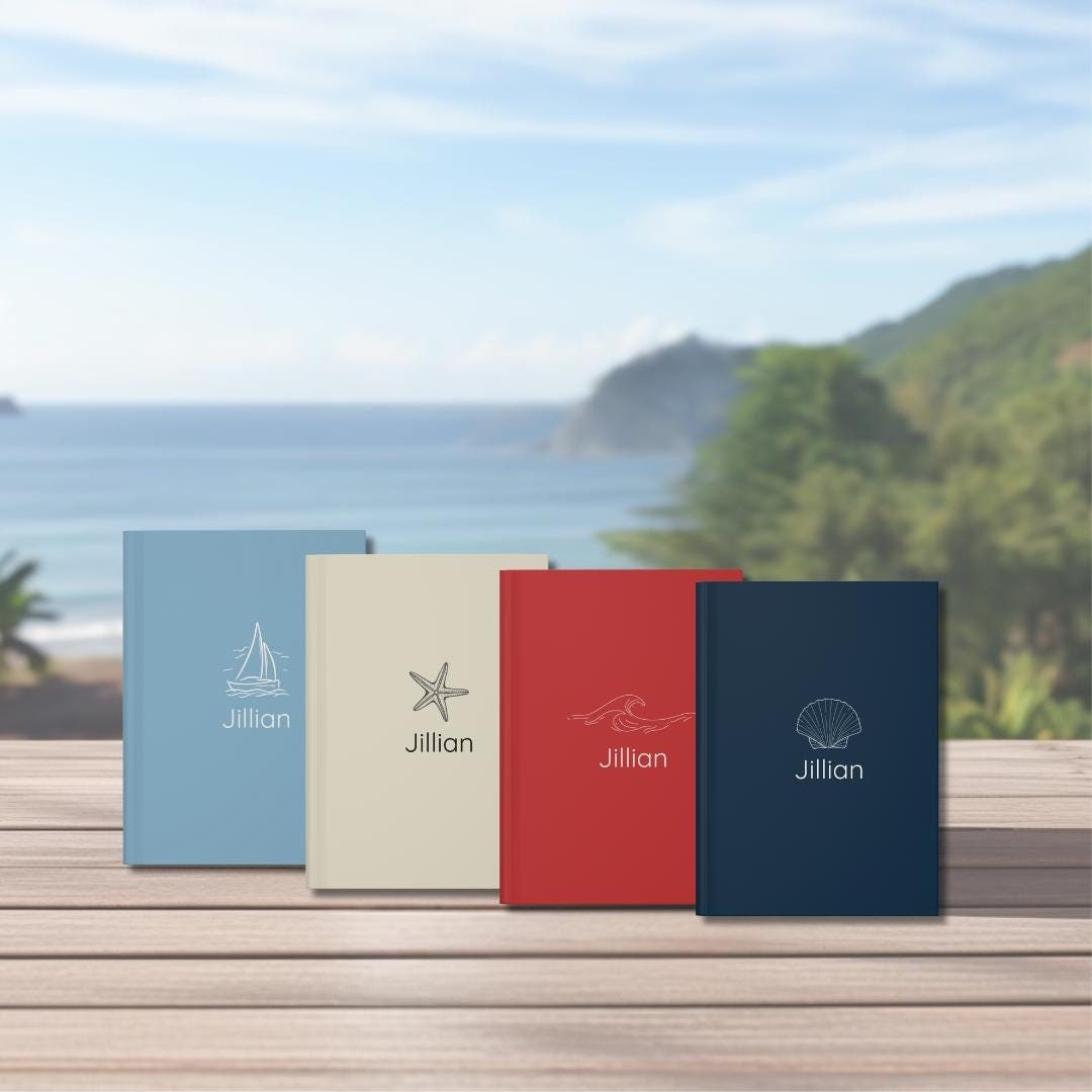 Personalized Name Coastal Journal, Minimalist Ocean Boat Gift, Custom ...
