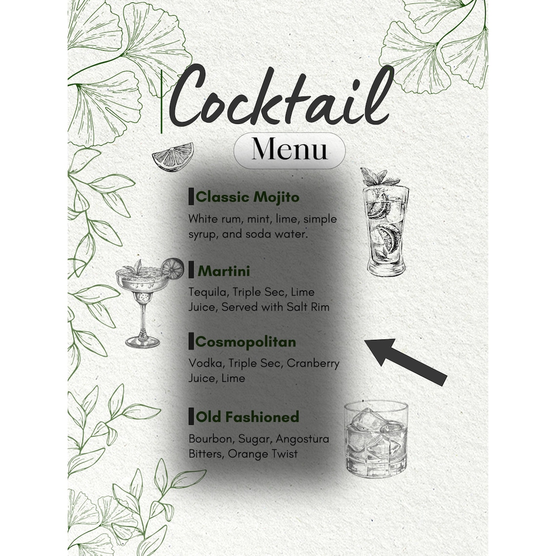 Editable Cocktail Menu Template, Printable Cocktail Menu, Editable ...