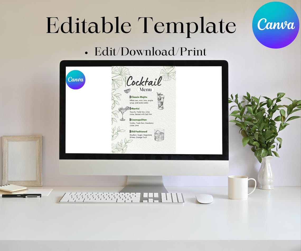Editable Cocktail Menu Template, Printable Cocktail Menu, Editable ...