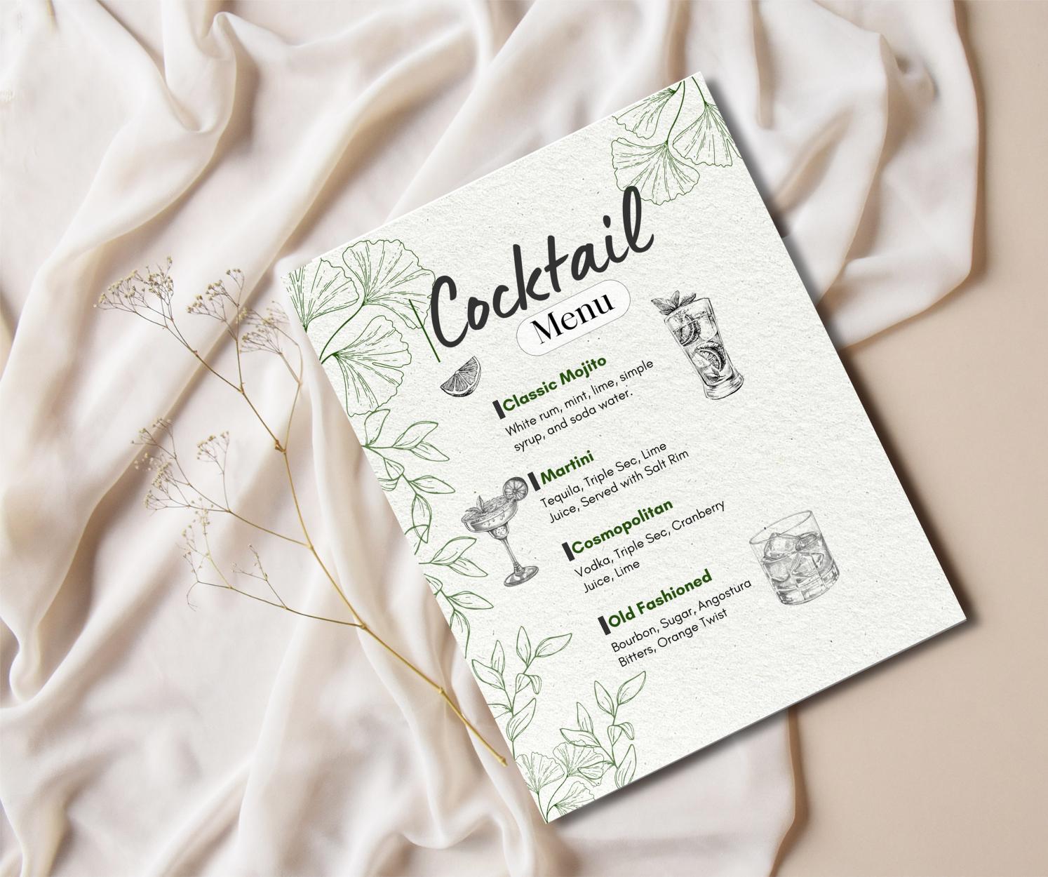 Editable Cocktail Menu Template, Printable Cocktail Menu, Editable ...