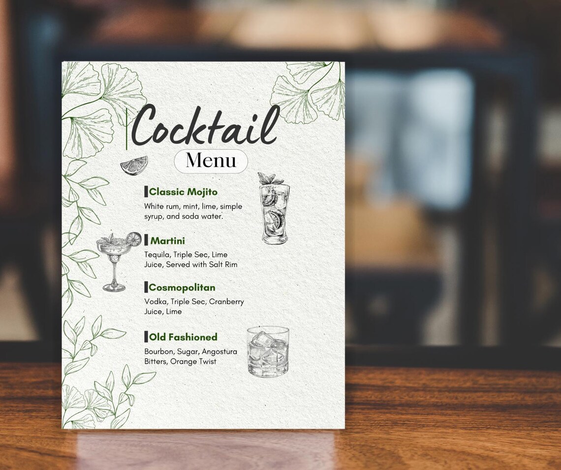 Editable Cocktail Menu Template, Printable Cocktail Menu, Editable ...