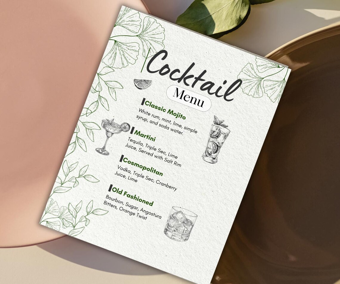 Editable Cocktail Menu Template, Printable Cocktail Menu, Editable ...