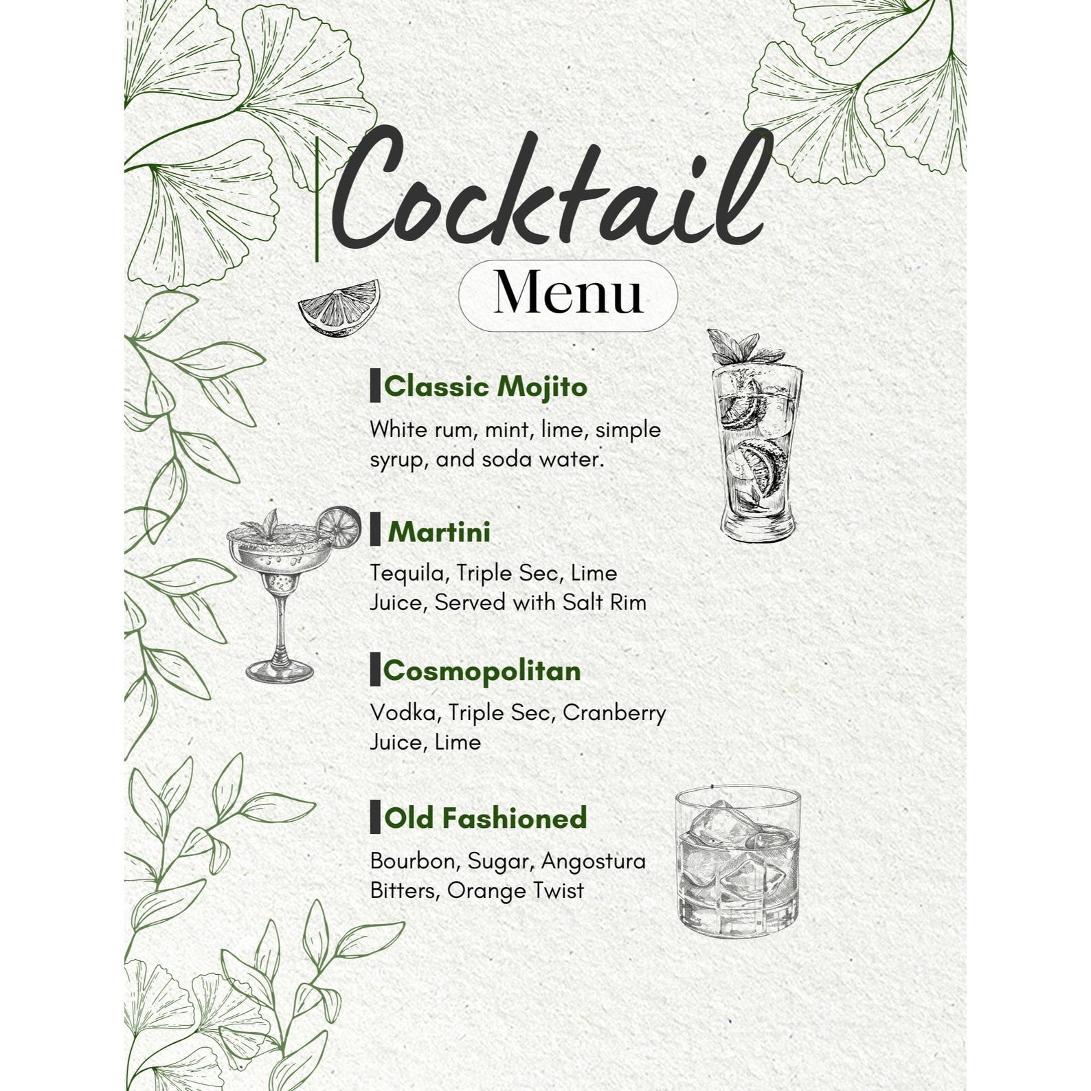 Editable Cocktail Menu Template, Printable Cocktail Menu, Editable ...