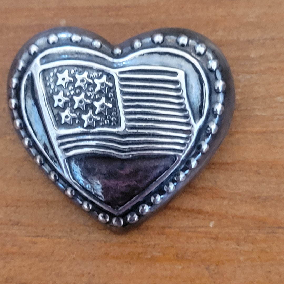 Heart Pin, Sterling Silver Heart, Flag Pin, Patriotic Silver Heart Pin ...