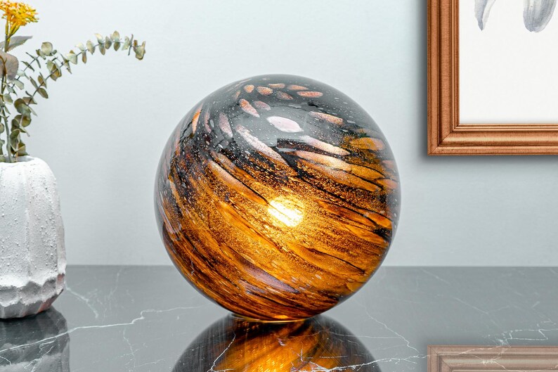 Meteorite Planet Glass Lamp, Black, Gold Contemporary Round Hand Blown Lamp, Glass Table Lamp UK ...