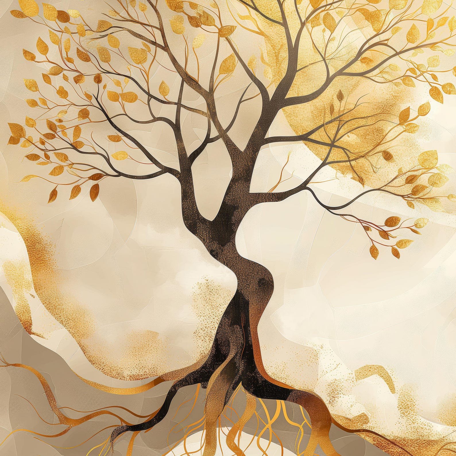 Tree Artwork Canvas Print, Modern Minimalist Nature Wall Decor, Golden ...