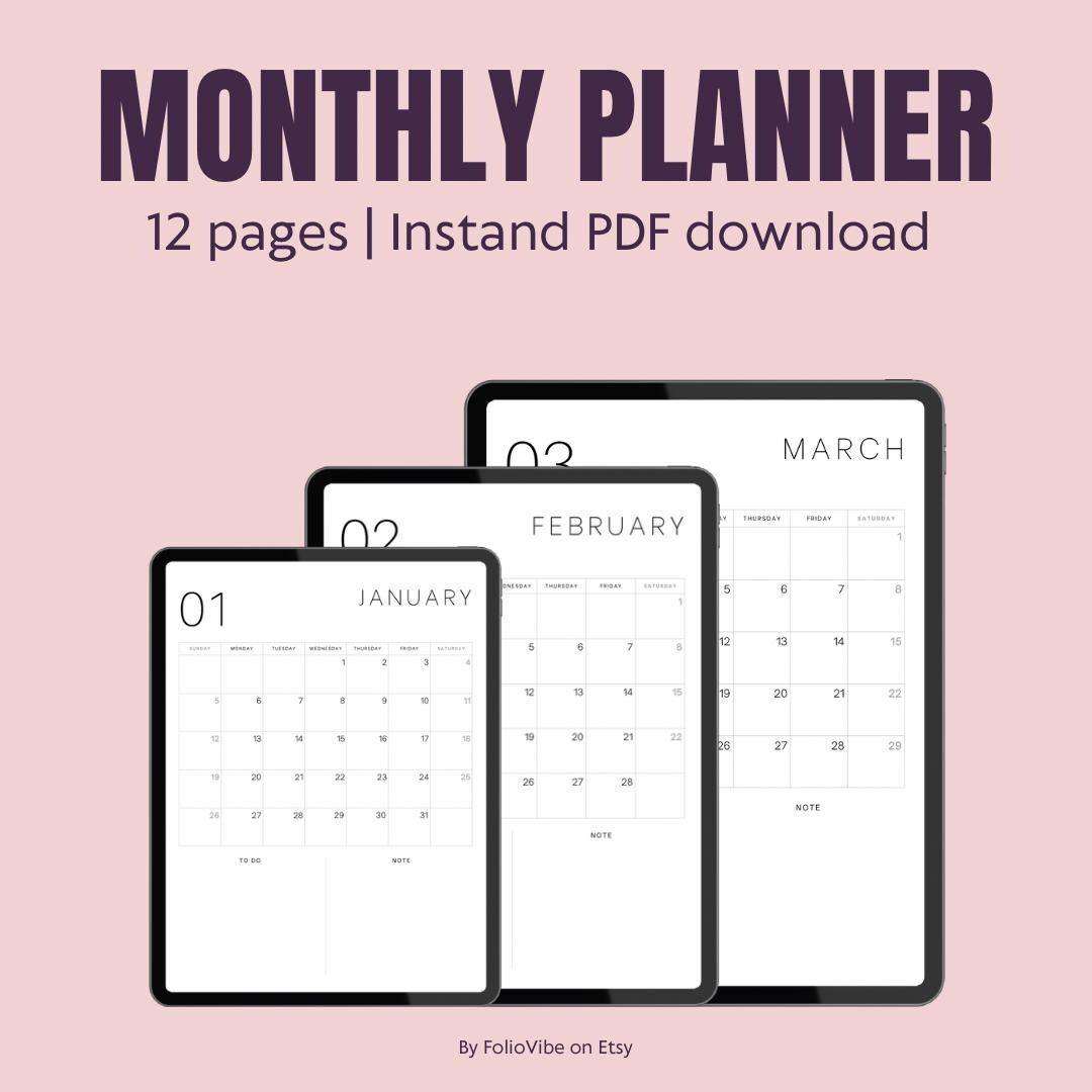12 Month Printable Planner Set | Minimalist Monthly Organizers ...