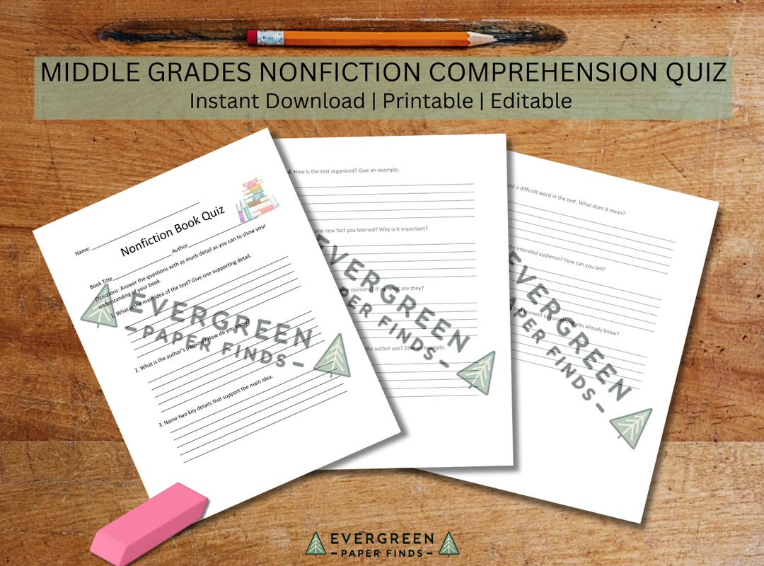 Nonfiction Reading Comprehension Quiz, Nonfiction, Book Study, Book ...