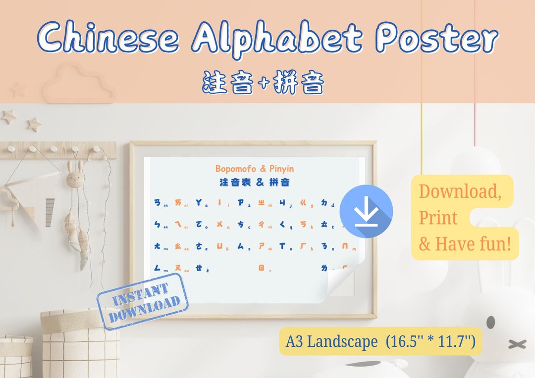 Chinese Alphabet Poster: Zhuyin Pinyin Learning Chart (digital Download ...