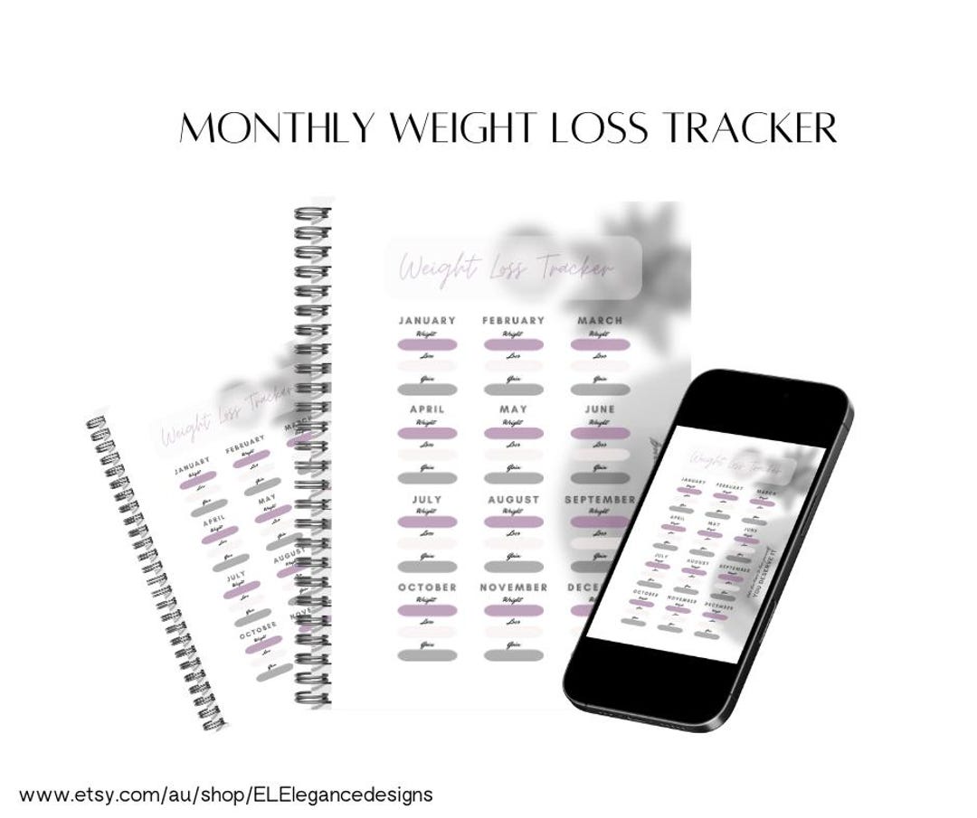 Purple Weight Loss Tracker Printable: Monthly Progress Journal (PDF ...