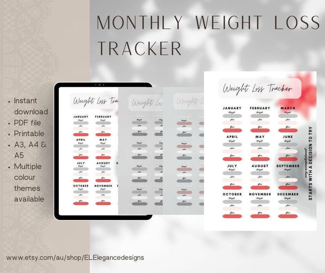 Monthly Weight Loss Tracker Weight Loss Tracker Weight Tracker ...