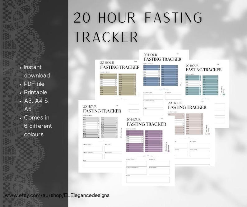 20 Hour Fasting Tracker Printable PDF Instant Download A3 A4 A5 Size - Etsy