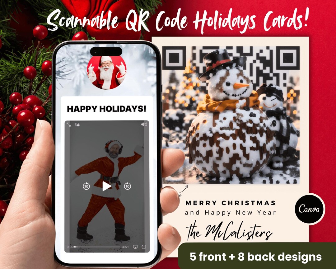 Scannable QR Code Christmas Card Template, Modern Photo Design (canva ...