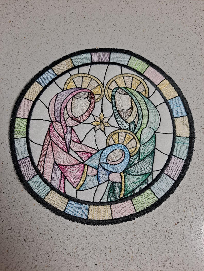 Nativity Embroidered Stain Glass Window Round - Etsy