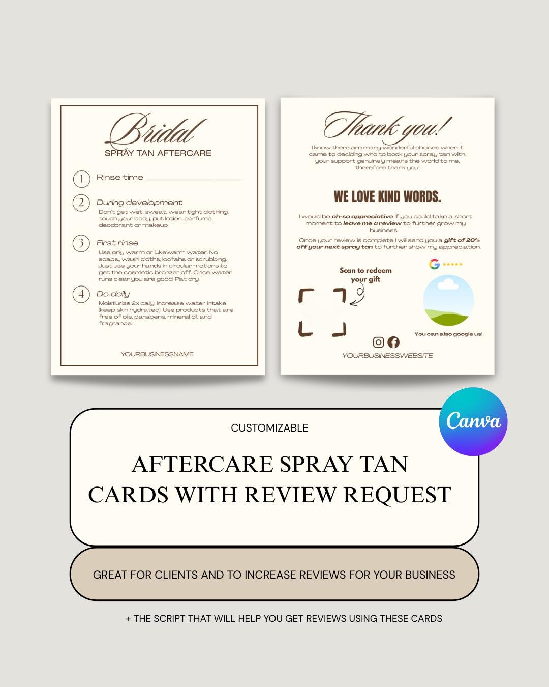 Spray Tan Aftercare Card | Bridal Spray Tan Care Card | Spray Tan ...