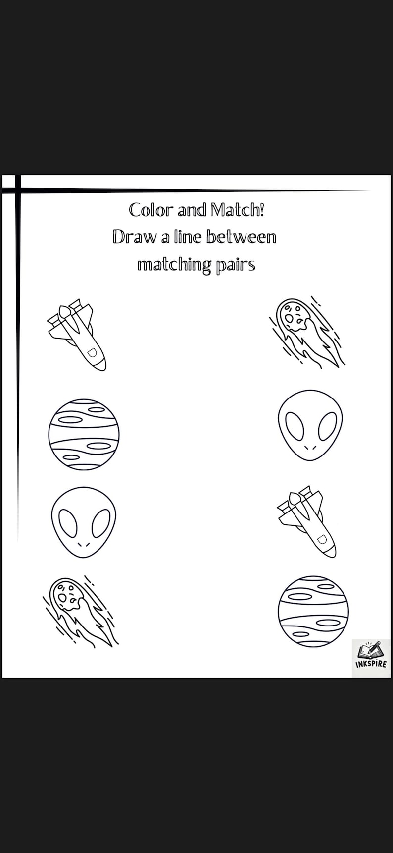 Space Matching Game Coloring Page for Kids – Fun & Educational Activity ...