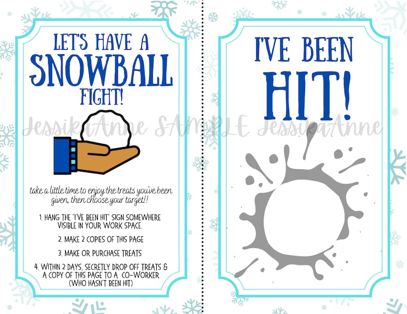 You've Been Hit - Printable - WORK Edition - SNOWBALL FIGHT - Tradition ...