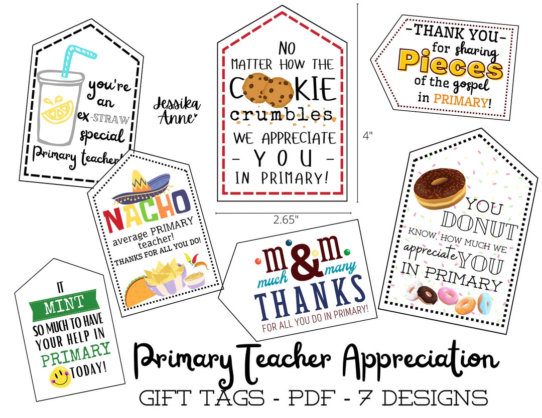 PRIMARY Teacher APPRECIATION - Gift Tag - Church - Thank You - Pdf - Etsy