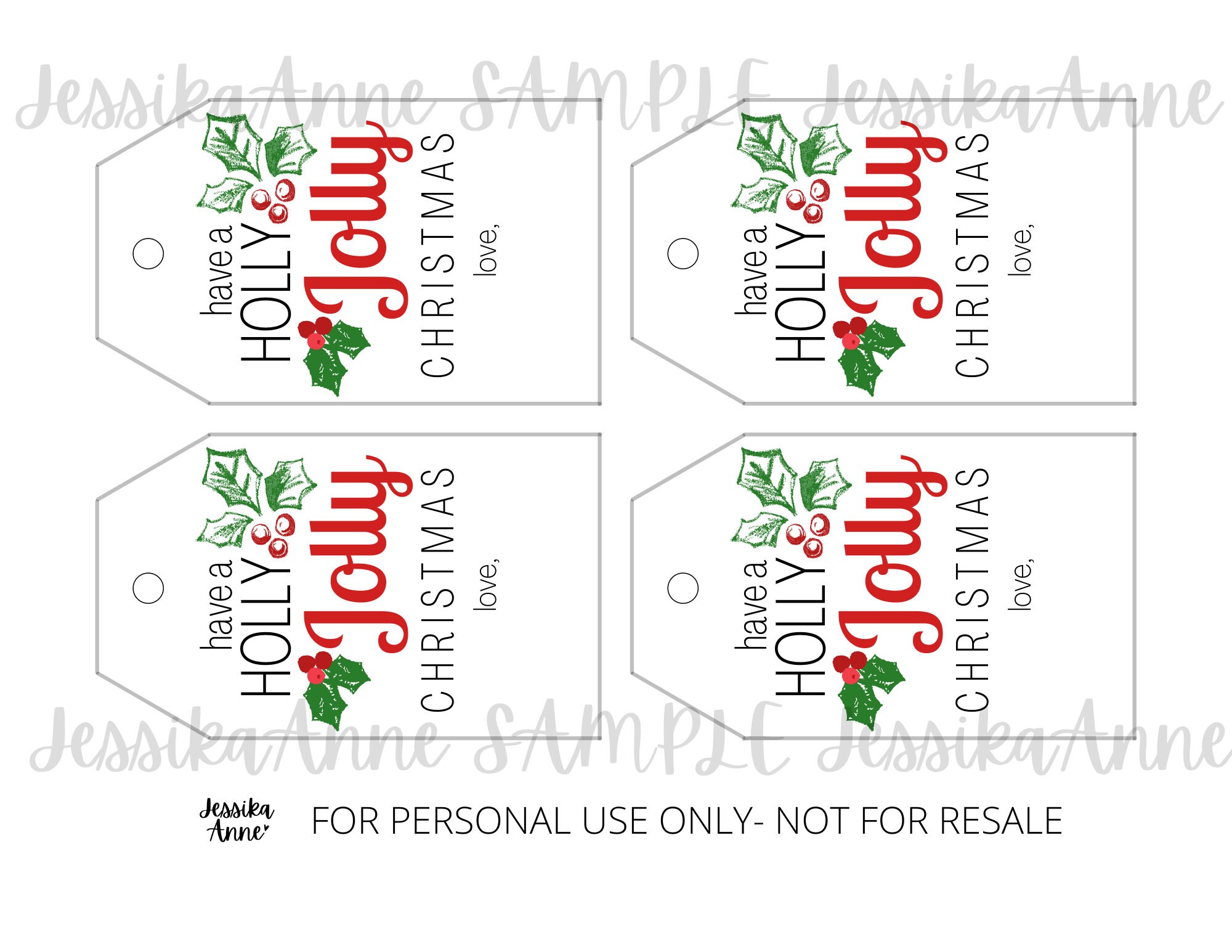 Editable HOLLY JOLLY Gift Tags Instant Download Pdf - Etsy