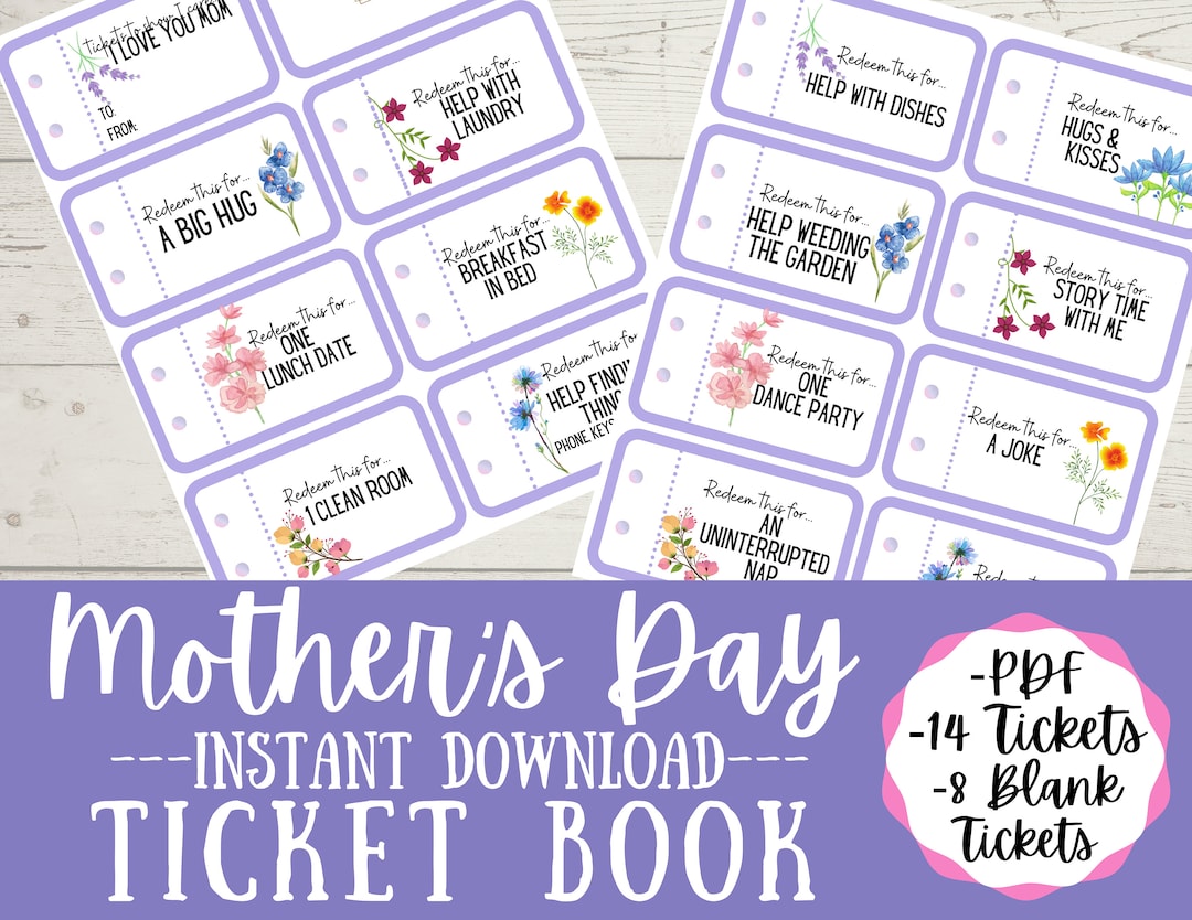 Mother's Day TICKET BOOK - INSTANT Download - Pdf - Kid's Gift - Etsy