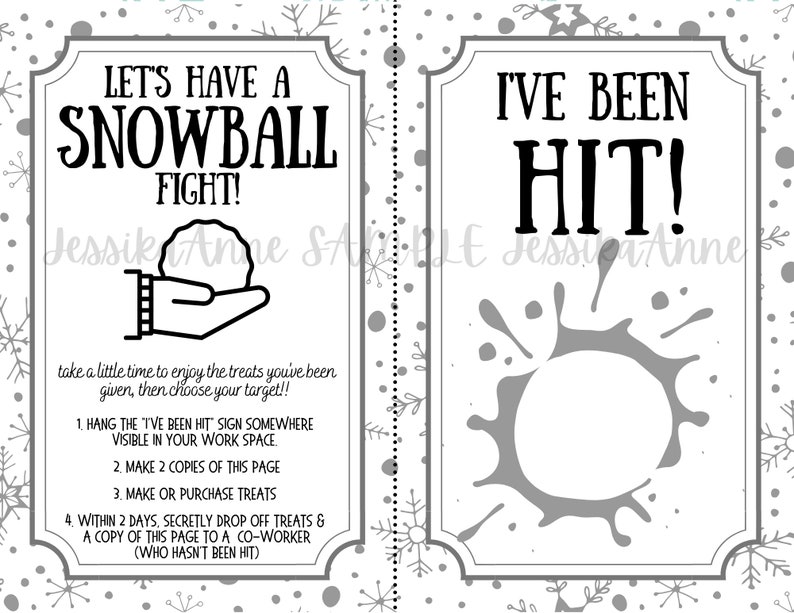 You've Been Hit - Printable - WORK Edition - SNOWBALL FIGHT - Tradition ...
