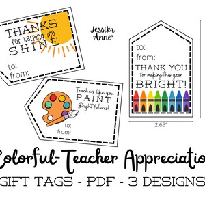 Colorful TEACHER APPRECIATION - Gift Tag - School - Sun - Crayons - Art ...