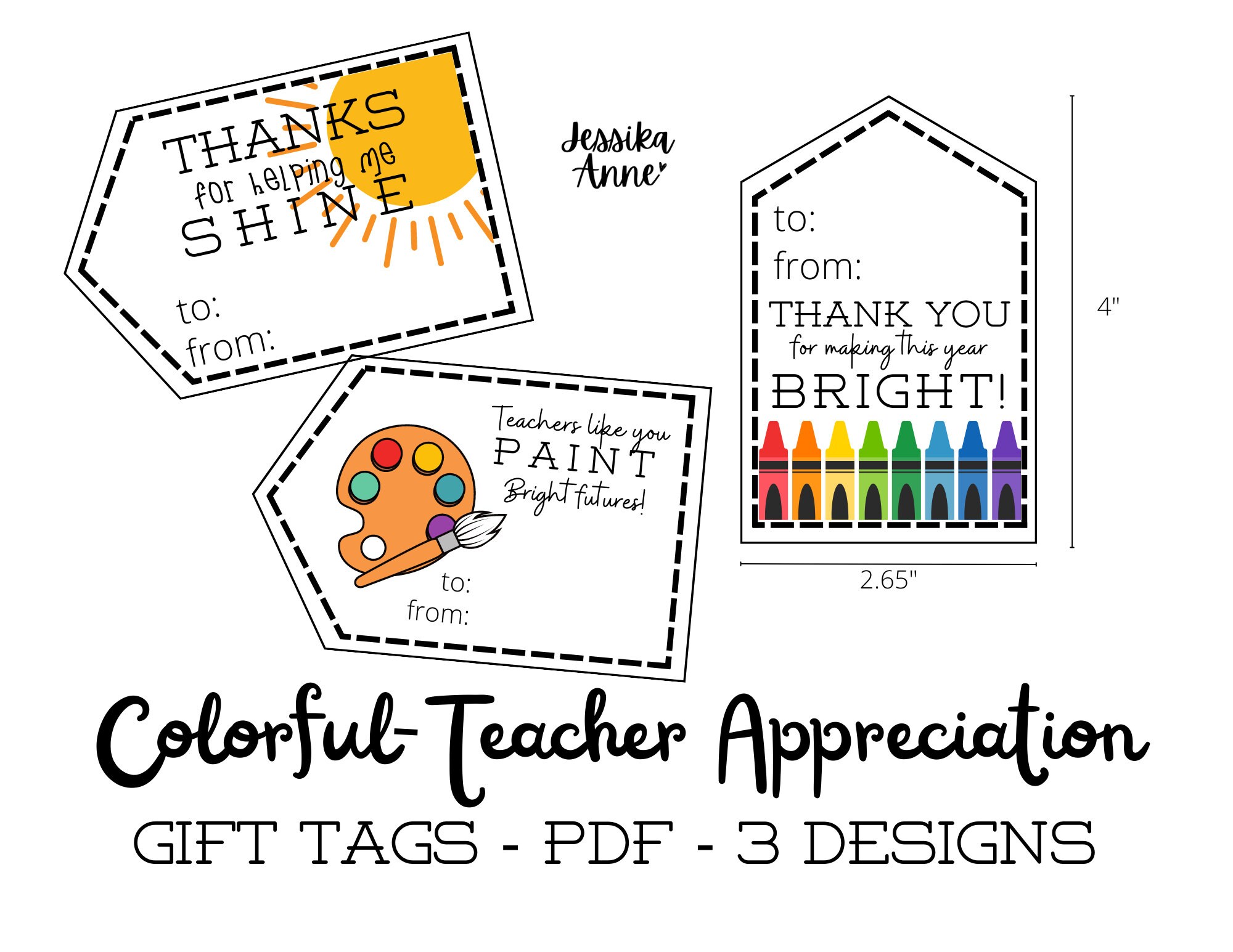 Colorful TEACHER APPRECIATION Gift Tag School Sun Crayons Art Student ...