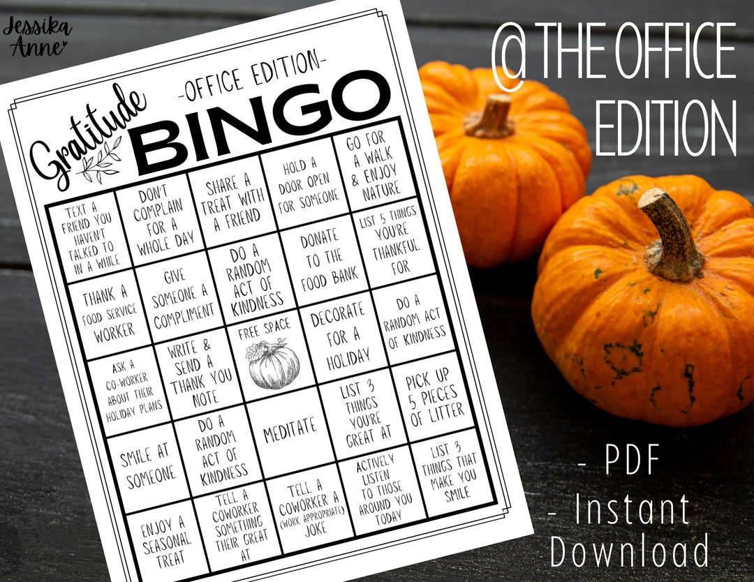 Gratitude Bingo OFFICE EDITION - Thanksgiving - at Work - Tradition HR ...