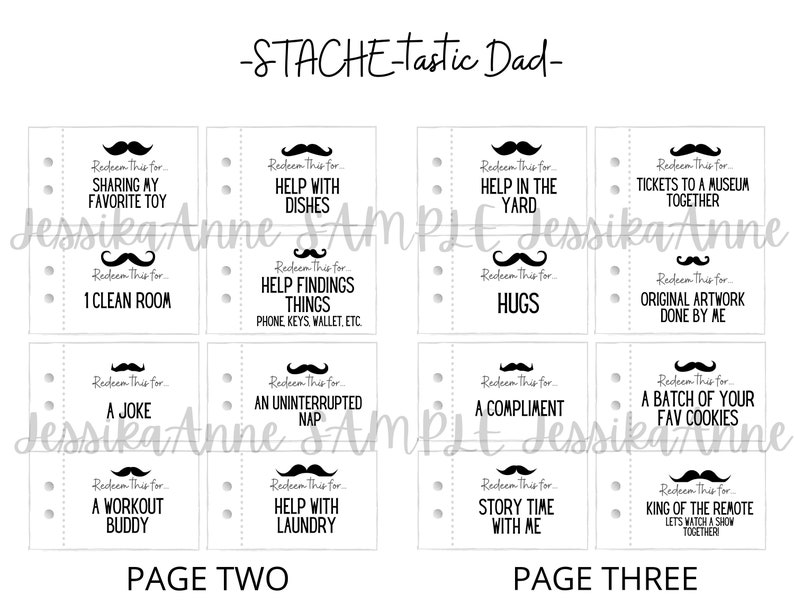 Stache-tastic DAD Ticket Book - Instant Download - Pdf - Father's Day ...