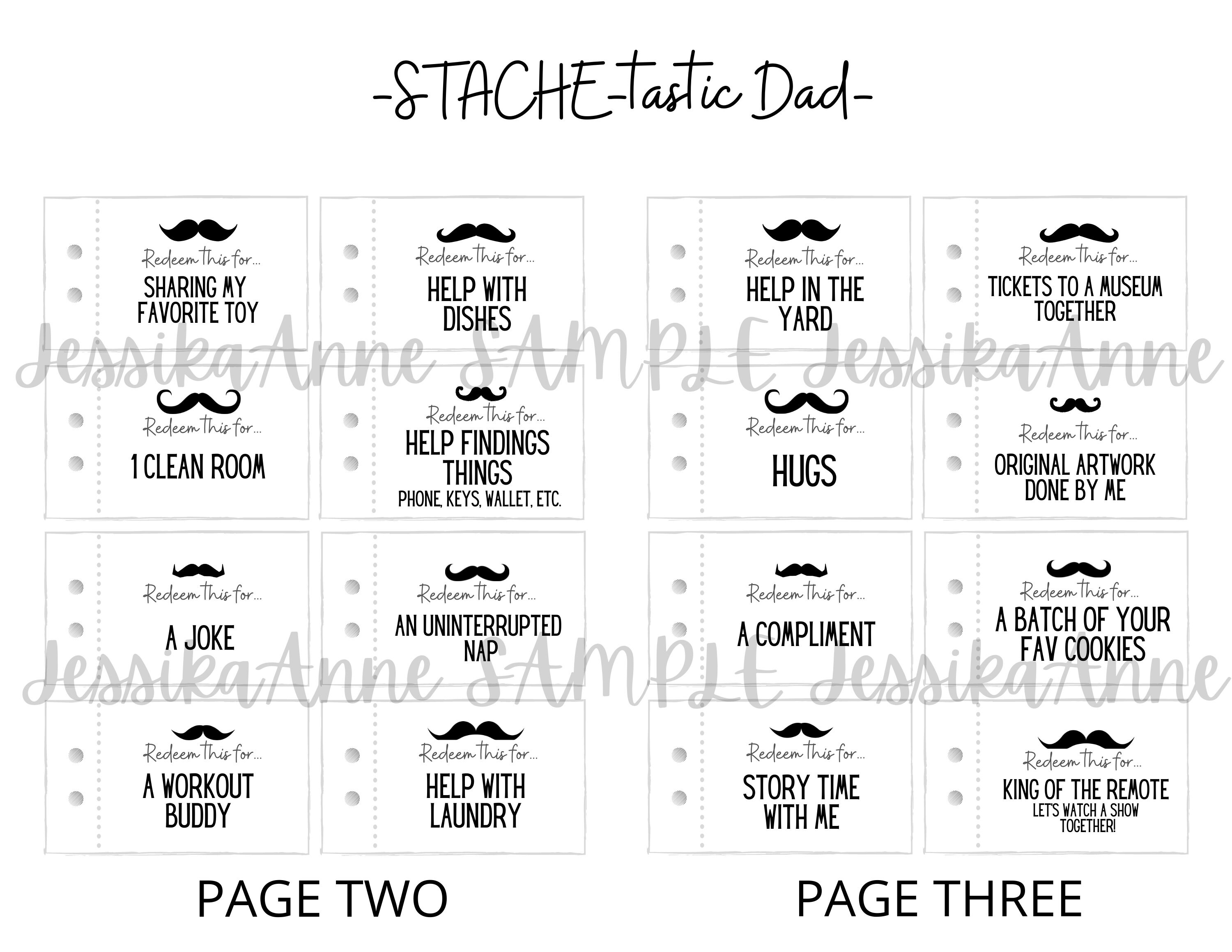Stache-tastic DAD Ticket Book - Instant Download - Pdf - Father's Day ...