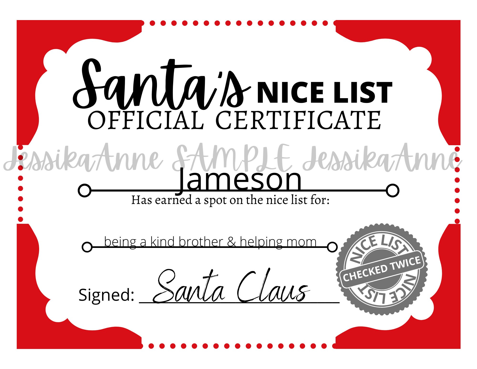 Editable SANTA'S NICE LIST - Official Certificate - Pdf - Etsy