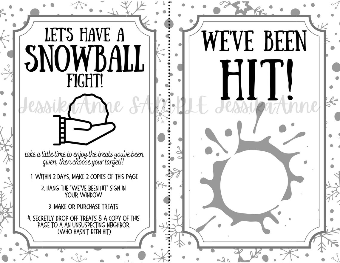 SNOWBALL FIGHT - You've Been Hit - Printable - Neighborhood Edition ...