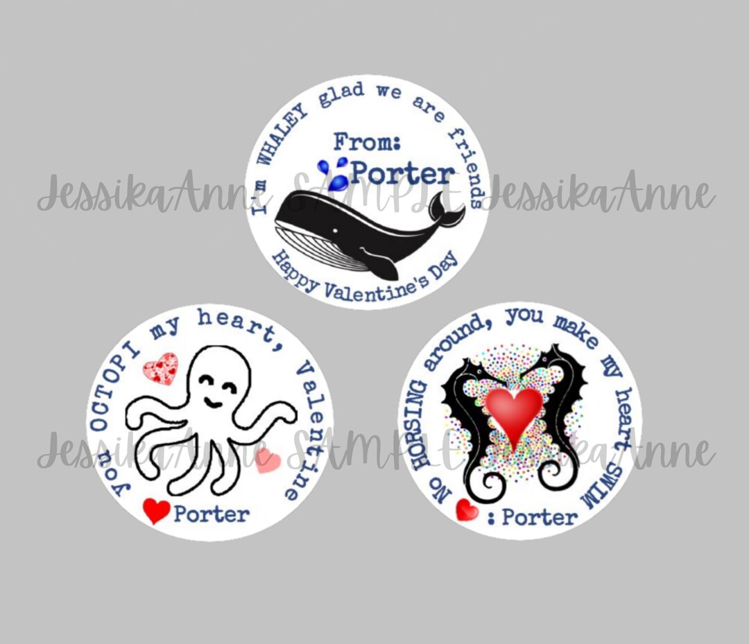 Personalized Sea Creature Valentine's Day Stickers – 2" Matte Labels ...