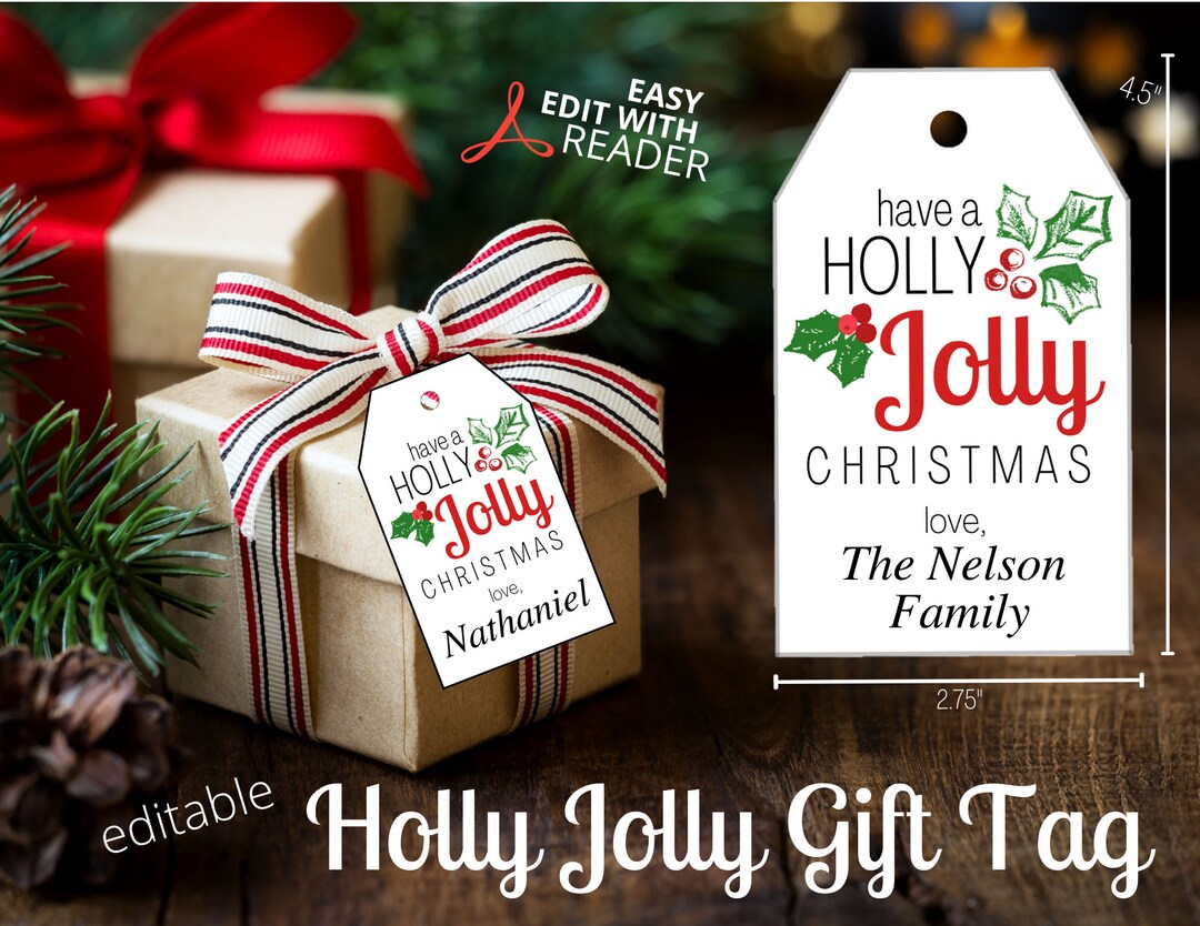 Editable HOLLY JOLLY Gift Tags - Instant Download - Pdf - Etsy