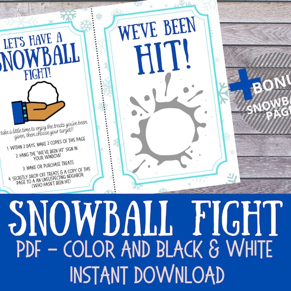 Snowball Fight Printable Tag - Etsy