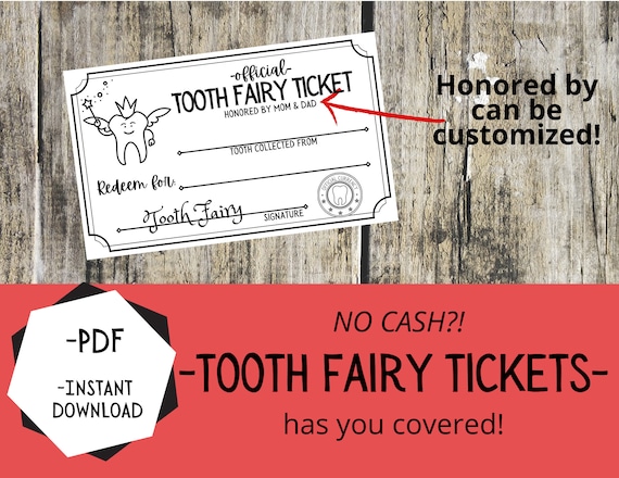 Tooth Fairy Ticket INSTANT DOWNLOAD Coupon - Etsy