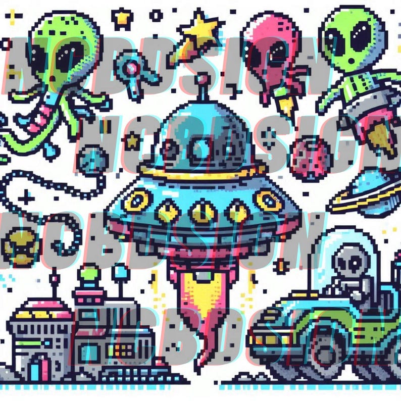 Alien Color DOODLE 8bit Digital File PNG Alien Cute, Alien for Kids ...