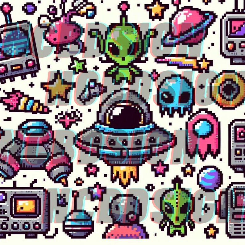 Alien Color DOODLE 8bit Digital File PNG Alien Cute, Alien for Kids ...