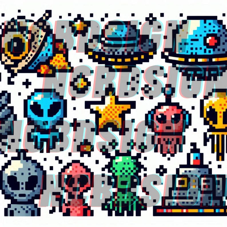 Alien Color DOODLE 8bit Digital File PNG Alien Cute, Alien for Kids ...