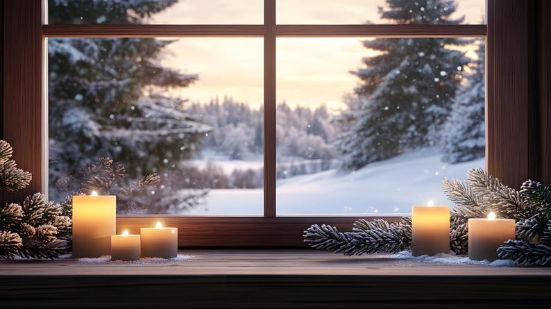 Winter Window Background, Cozy Snow Scene, Holiday Zoom Background ...