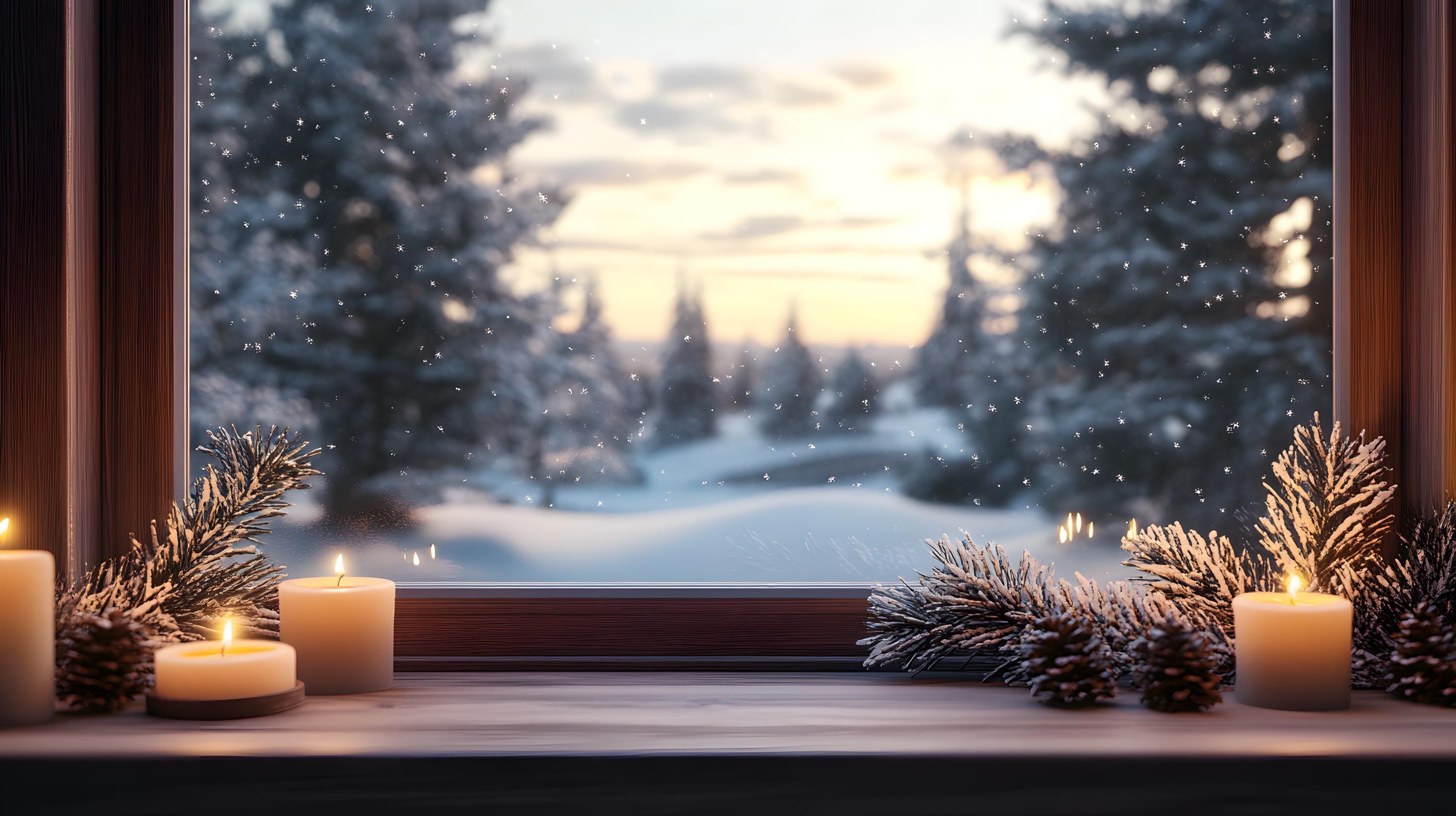 Winter Window Background, Cozy Snow Scene, Holiday Zoom Background ...