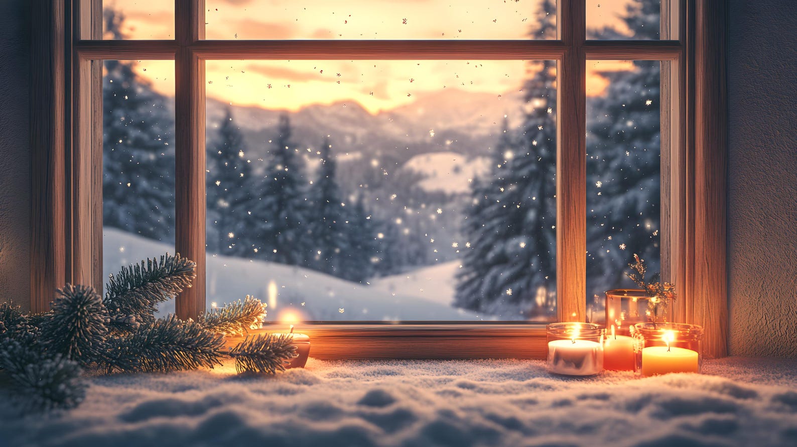 Winter Window Background, Cozy Snow Scene, Holiday Zoom Background ...