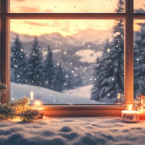 Winter Window Background, Cozy Snow Scene, Holiday Zoom Background ...
