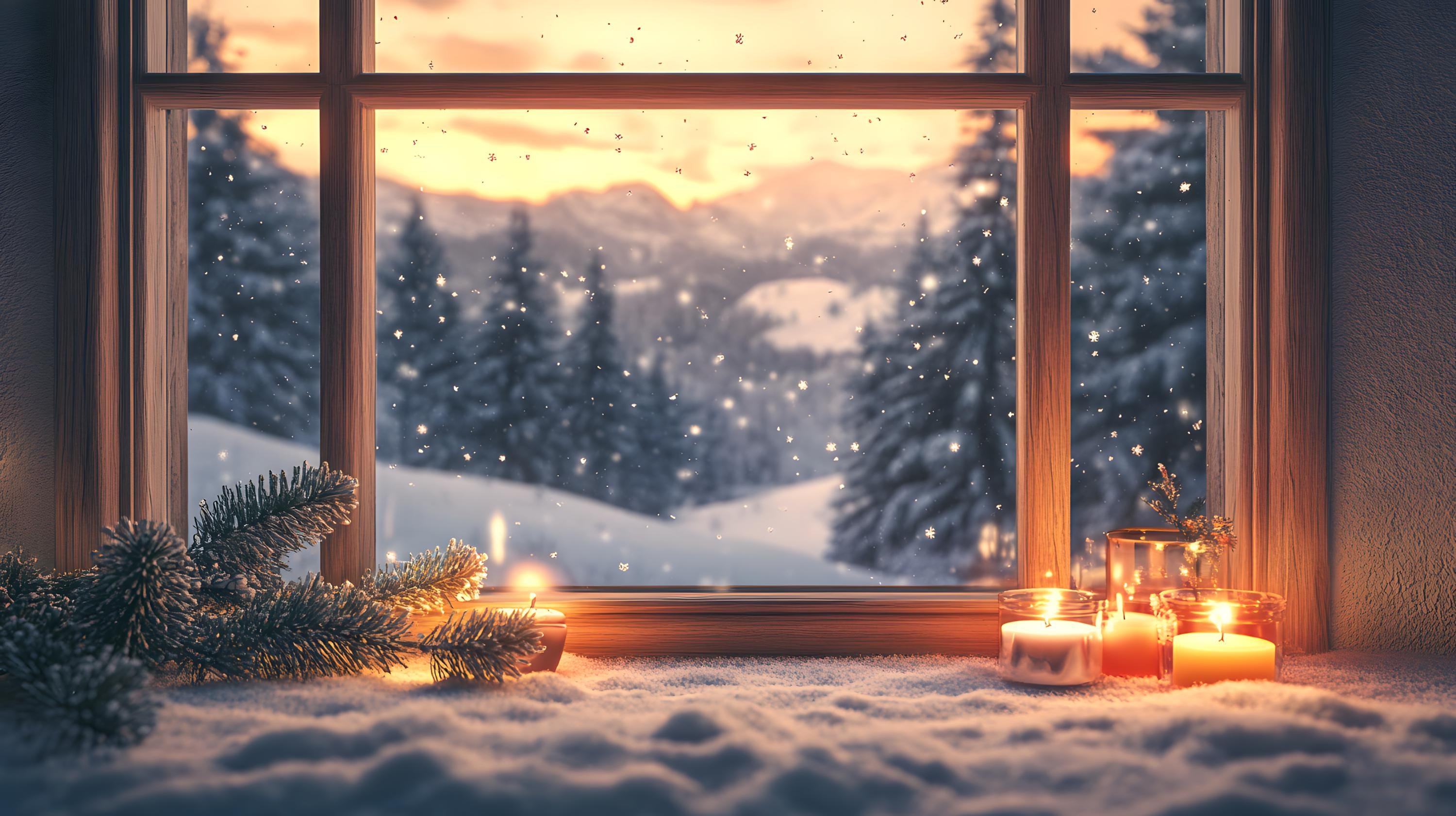 Winter Window Background, Cozy Snow Scene, Holiday Zoom Background ...
