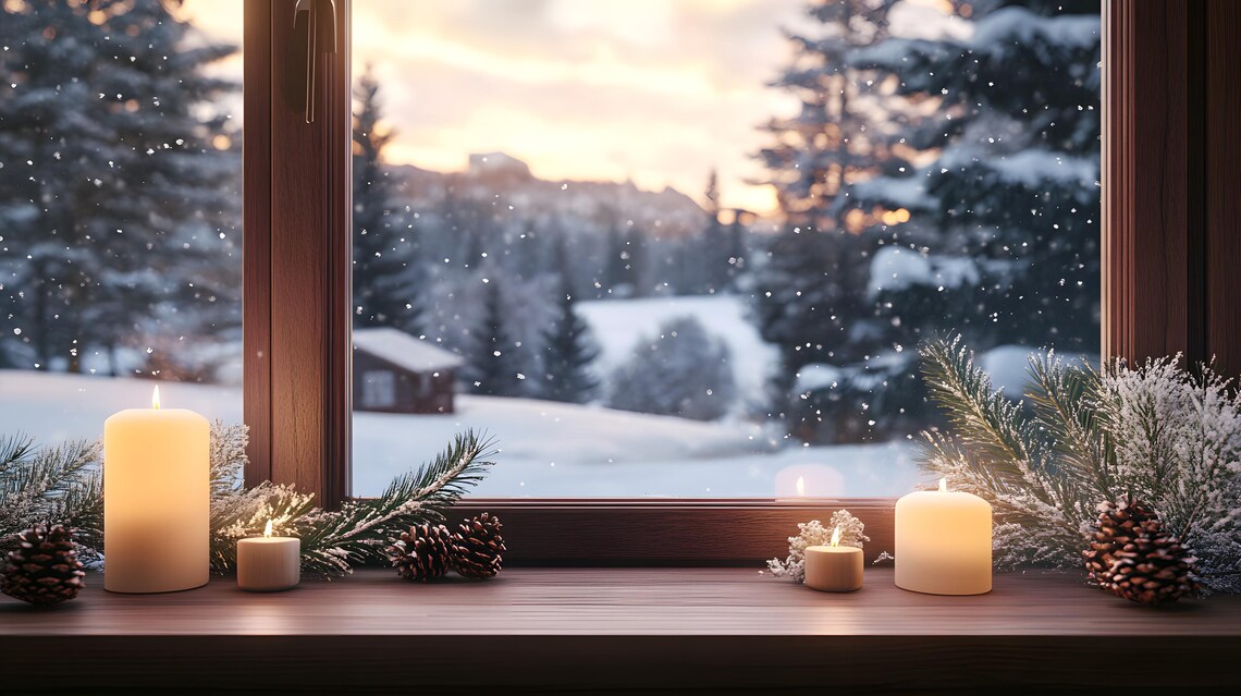 Winter Window Background, Cozy Snow Scene, Holiday Zoom Background ...