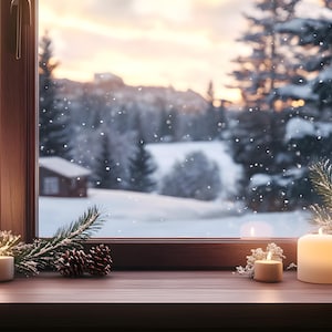 Winter Window Background, Cozy Snow Scene, Holiday Zoom Background ...