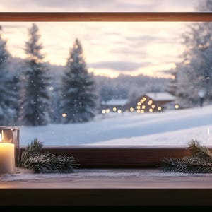Winter Window Background, Cozy Snow Scene, Holiday Zoom Background ...